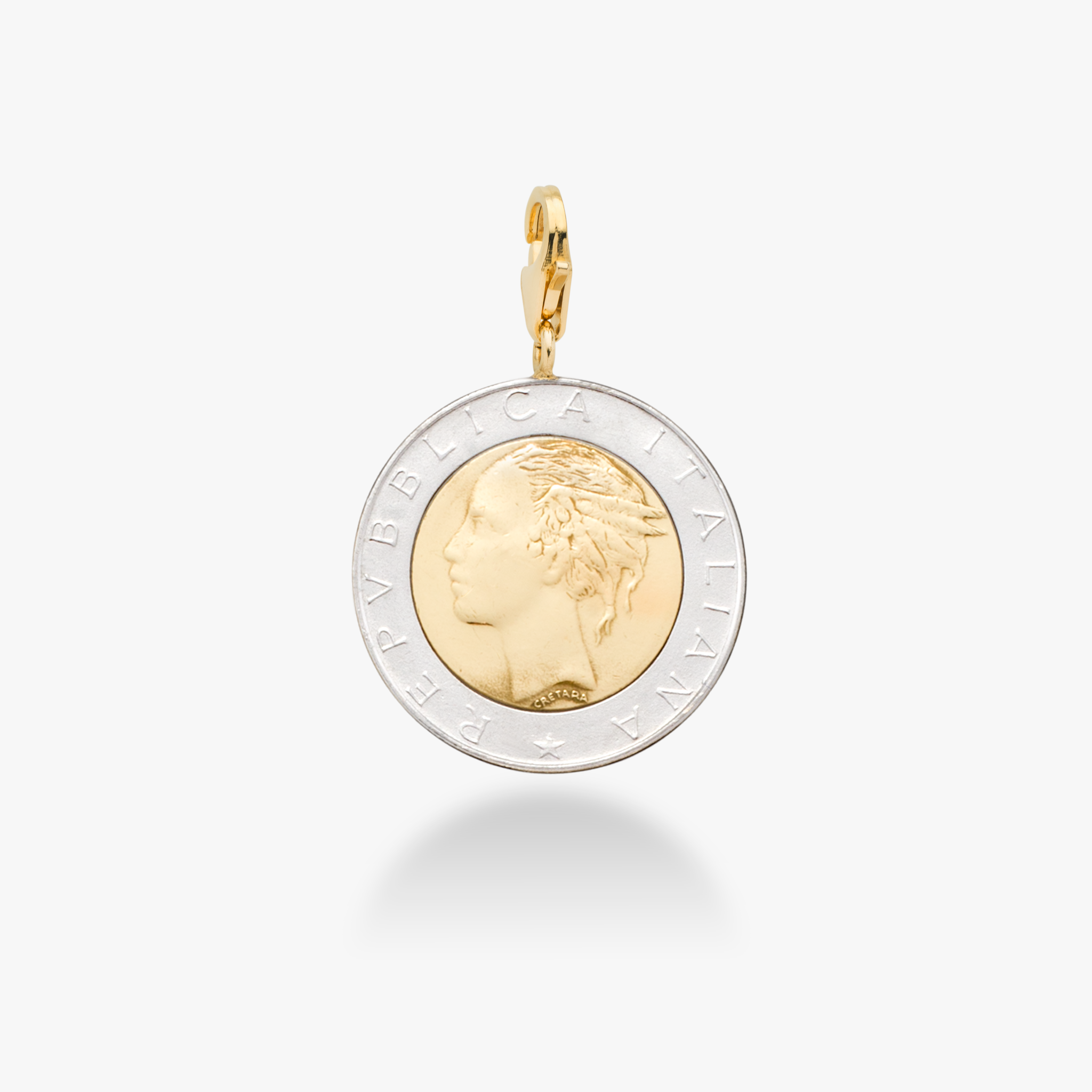 Original Italian 500 Lira Coin Charm Pendant with Lobster Clasp in 18K ...