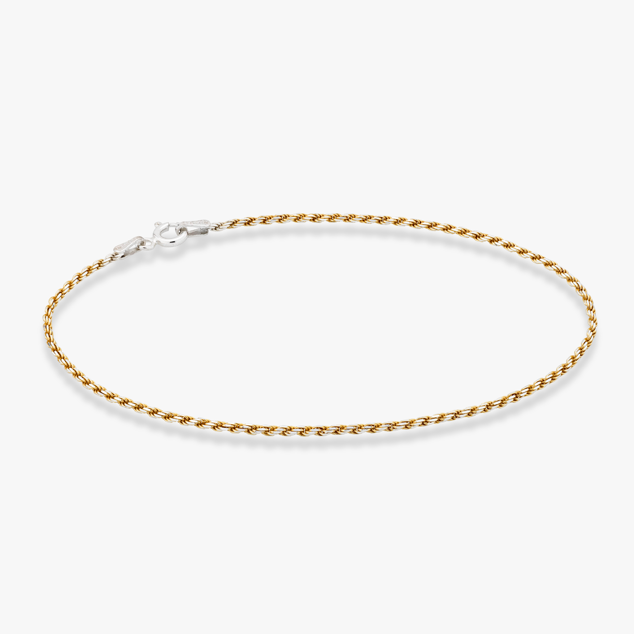 Rope Anklet in Two-tone 18k gold over sterling silver, 1.5mm – Miabella