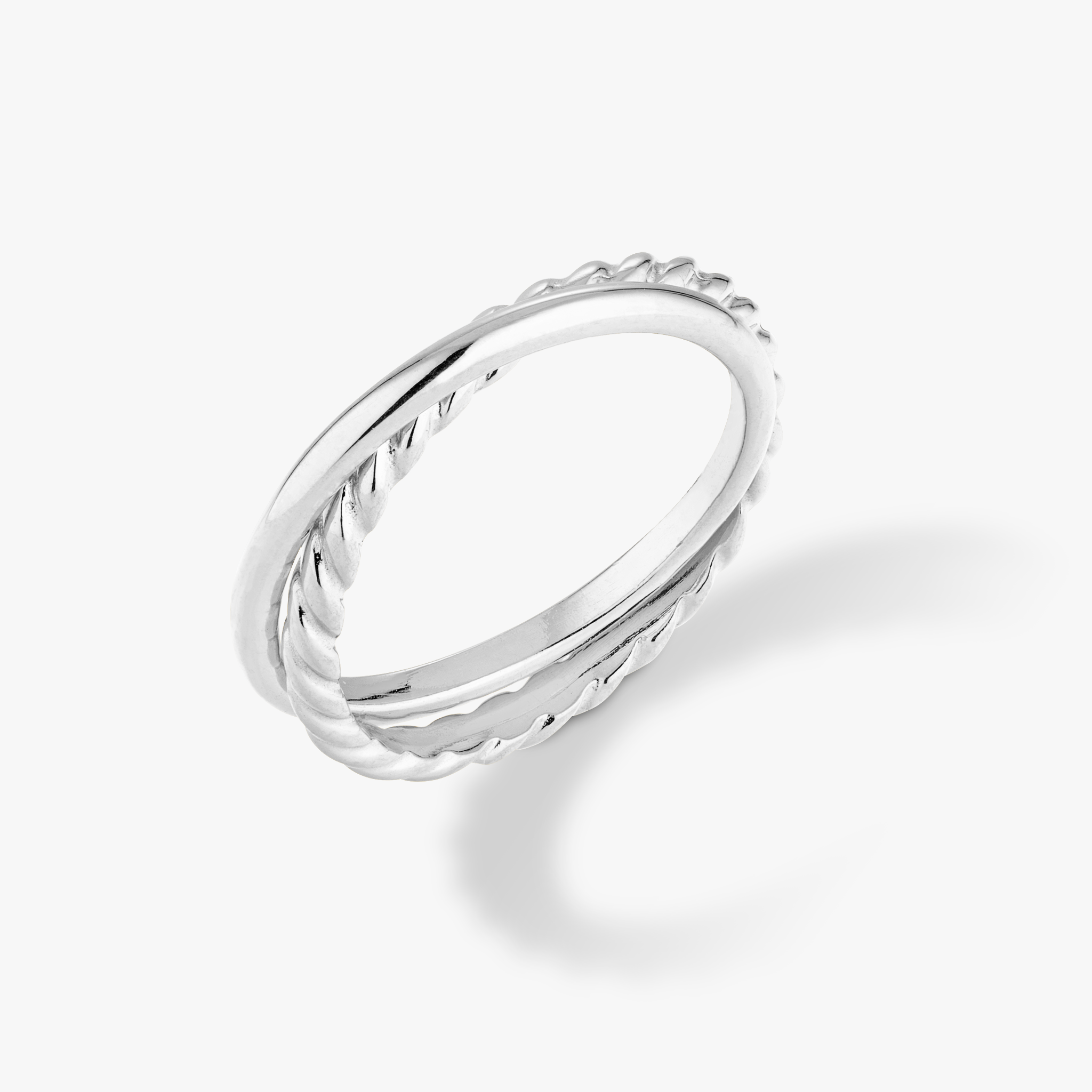 Rope and Polished Band Interlocked Rolling Ring in Sterling Silver ...