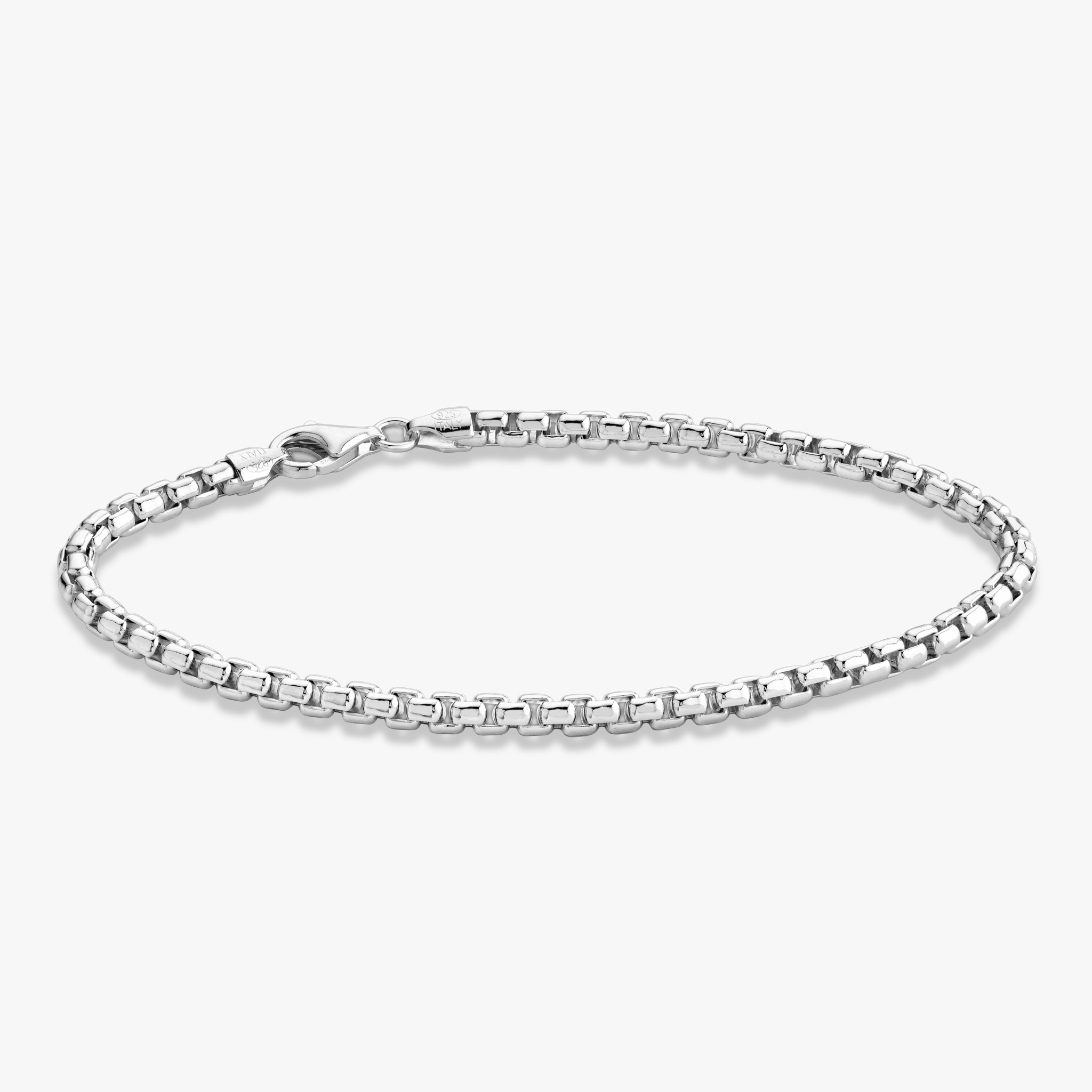 Round Box Chain Bracelet in Sterling Silver, 3.5mm – Miabella